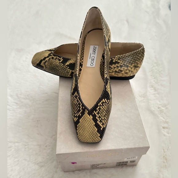 Jimmy Choo | Shoes | New Jimmy Choo Juelle Snake Embossed Square Toe Flats Eur 37 Msrp | Poshmark